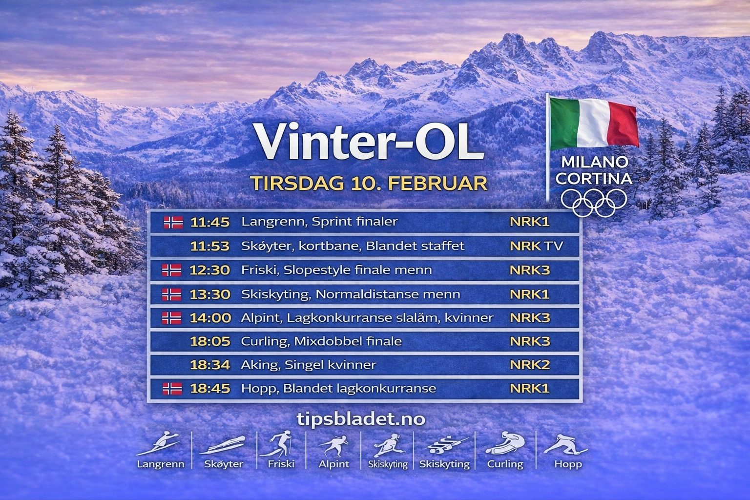 Vinter-OL 2026 tirsdag 10. februar – sprintfinaler, Klæbo-favoritt og ...